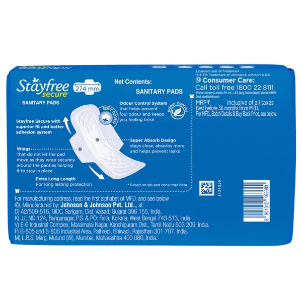 Stayfree Secure Cottony Soft Cover Sanitary Napkin with Wings (XL) 40 ...