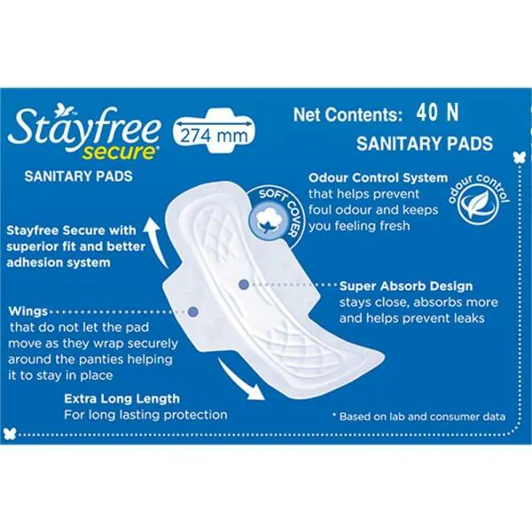 Stayfree Secure Cottony Soft Cover Sanitary Napkin with Wings (XL) 40 ...