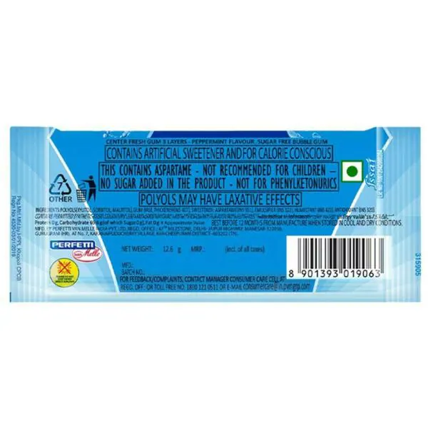 Center Fresh 3 Layer Peppermint Sugarfree Chewing Gum 12.6 g - JioMart