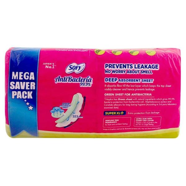 Sofy Anti Bacteria Sanitary Napkin with Wings (XL+) 44 pads - JioMart