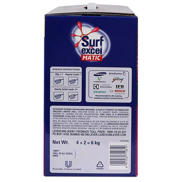 Surf Excel Matic Front Load Detergent Powder 4 kg - JioMart
