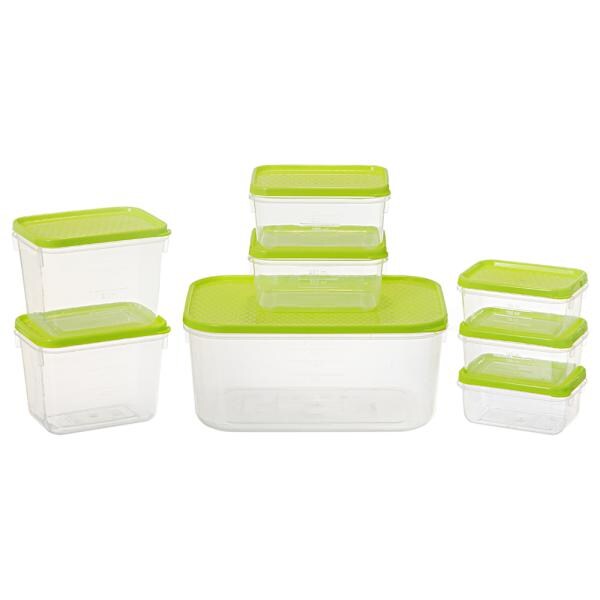 All Time Polka Green Rectangular Plastic Container (8 pcs) - JioMart