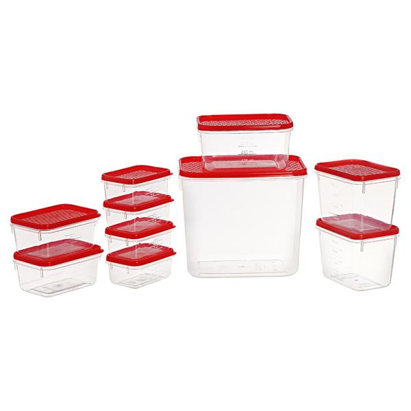 All Time Polka Red Rectangular Plastic Container (10 pcs) - JioMart