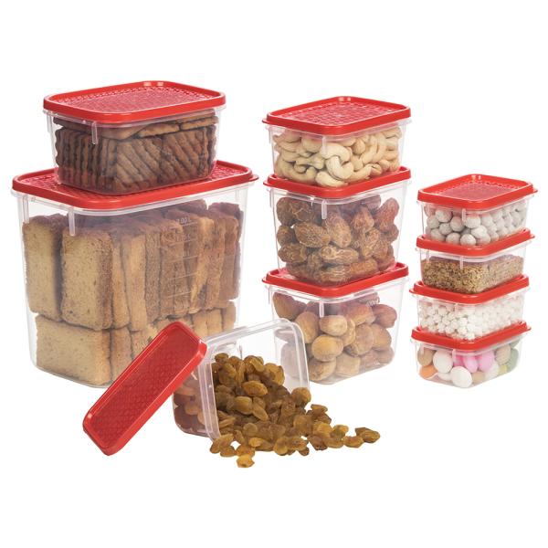 All Time Polka Red Rectangular Plastic Container (10 pcs) - JioMart