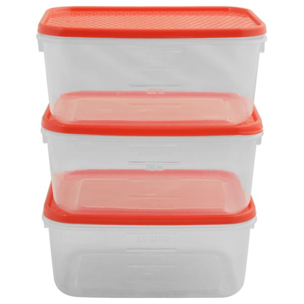 All Time Polka Red Rectangular Plastic Container 1 L (Set of 3) - JioMart