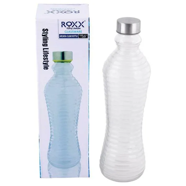 Roxx Arcadia Clear Glass Water Bottle 1 L (Art No. 1726) - JioMart
