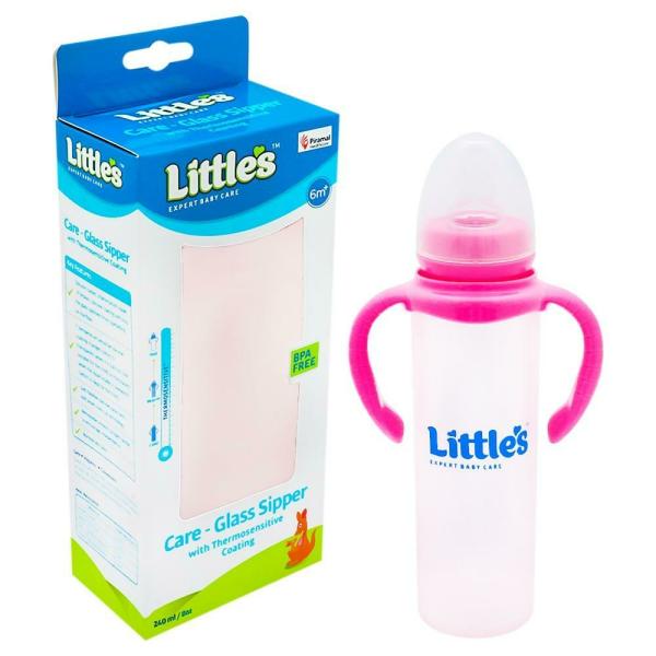 Little's Pink Glass Sipper Bottle 240 ml (6 months +) - JioMart