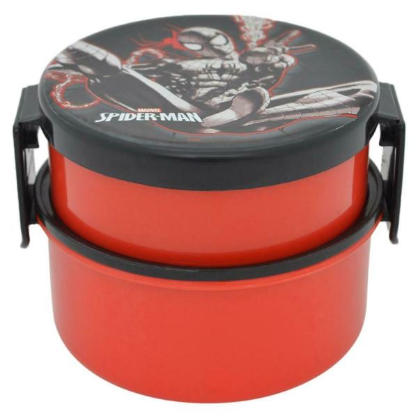 Marvel Spider Red & Black Round Plastic 2 Container Lunch Box - JioMart