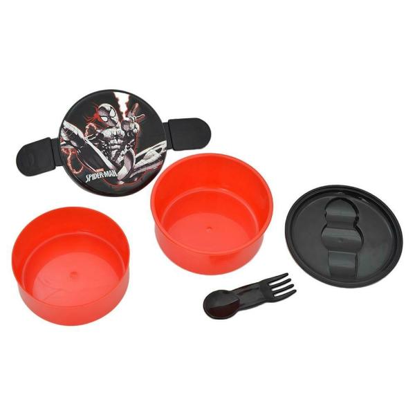 Marvel Spider Red & Black Round Plastic 2 Container Lunch Box - JioMart