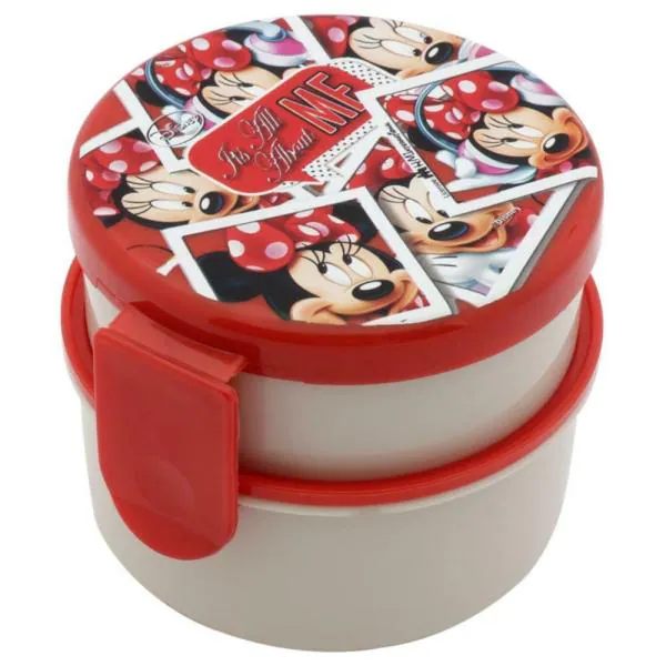 Disney Minnie Mouse Red & White Round Plastic 2 Container Lunch Box ...