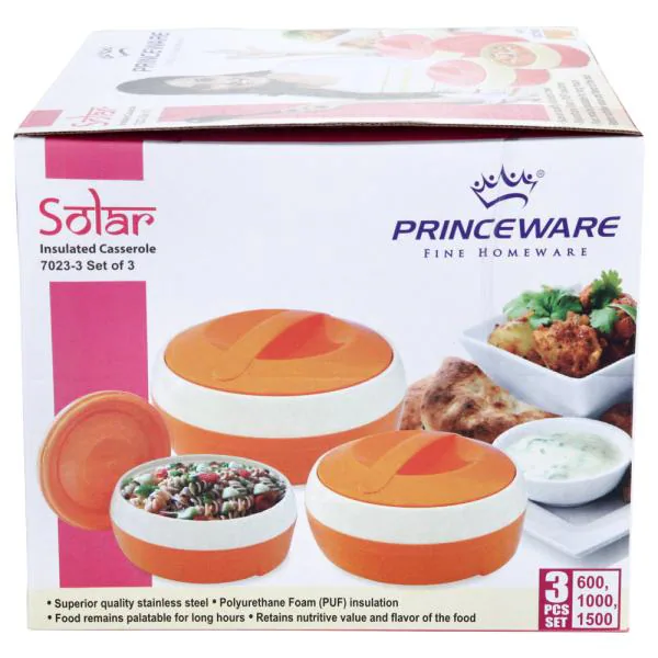Princeware Solar Pink Plastic Insulated Casserole 600+1000+1500 ml (3 ...