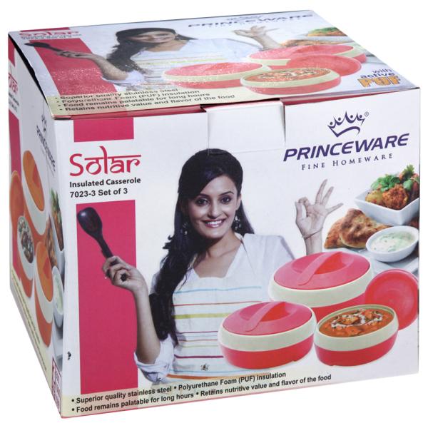 Princeware Solar Pink Plastic Insulated Casserole 600+1000+1500 ml (3 ...