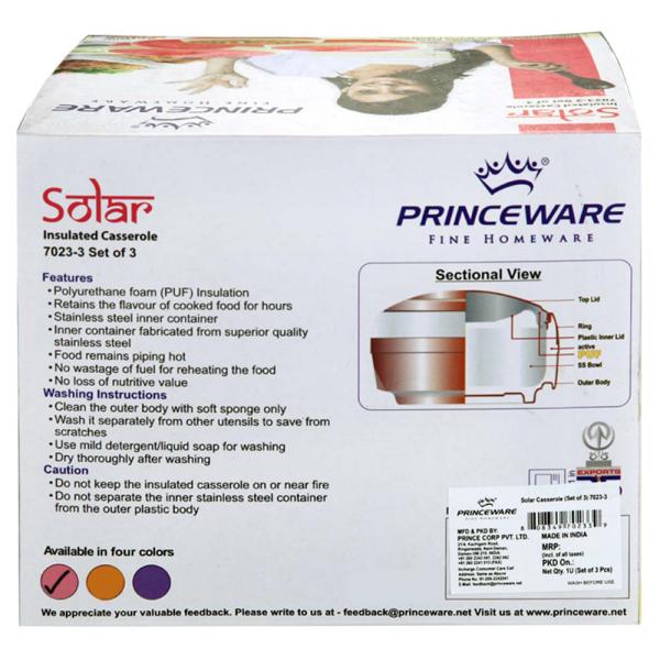 Princeware Solar Pink Plastic Insulated Casserole 600+1000+1500 ml (3 ...