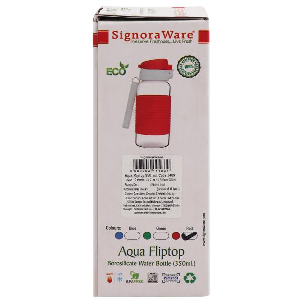 Signoraware Aqua Red Cylindrical Borosilicate Bottle 350 ml with Flip ...