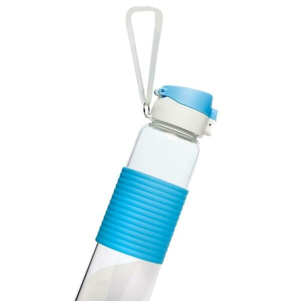 Signoraware Aqua Blue Cylindrical Glass Bottle 550 ml with Flip Top ...