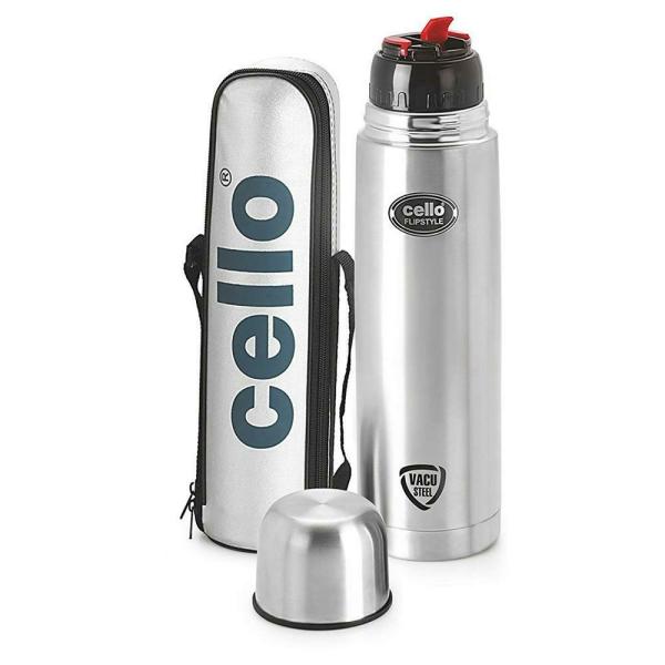 Cello Flip Style Silver Stainless Steel Bottle with Pouch 500 ml - JioMart