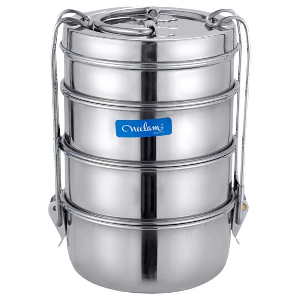Neelam Sada Round Stainless Steel 4 Container Lunch Box 7 inch with ...