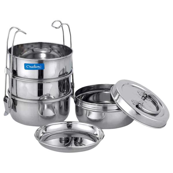 Neelam Sada Round Stainless Steel 4 Container Lunch Box 7 inch with ...