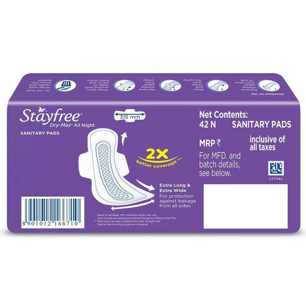 Stayfree All Night Ultra-Dry Max Sanitary Napkin with Wings (XL) 42 ...