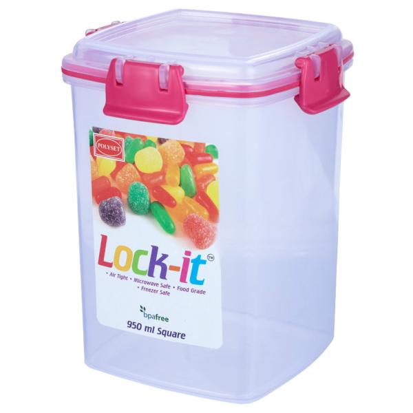 Polyset Lock-It Pink Square Plastic Container 950 ml - JioMart