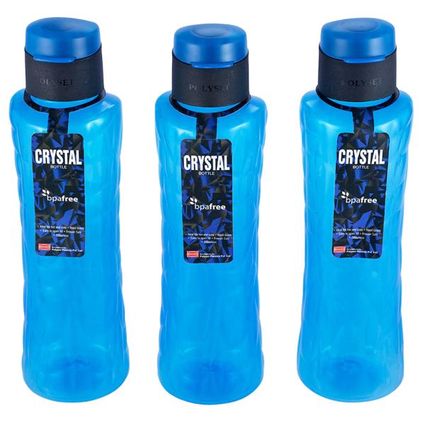 Polyset Flip Top Blue Cylindrical Plastic Water Bottle 1 L (Set of 3 ...