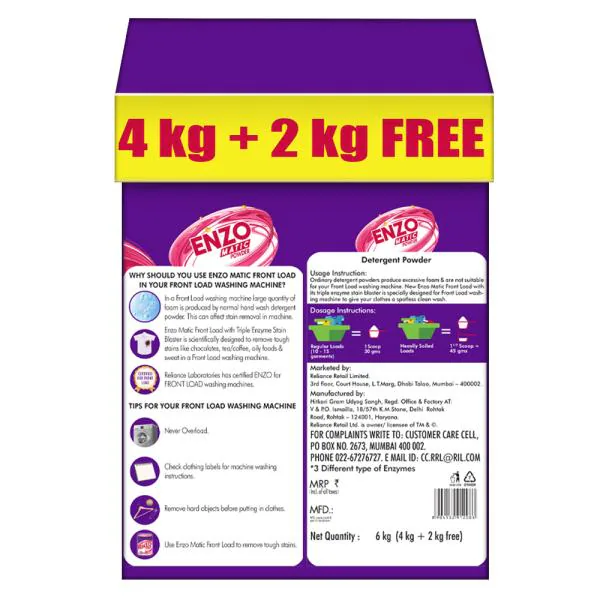 Enzo Matic Front Load Detergent Powder 4 kg (Get Extra 2 kg Free) - JioMart