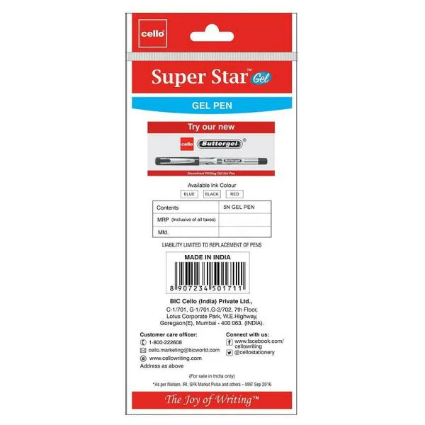 Bic Cello Super Star Blue Gel Pen (Pack of 5) - JioMart