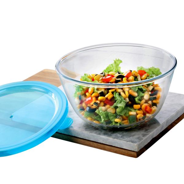 Borosil Glass Mixing Bowl with Blue Plastic Lid 900 ml - JioMart