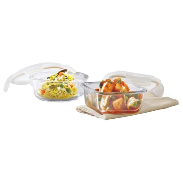 Borosil Klip-N-Store Transparent Square & Round Glass Airtight ...
