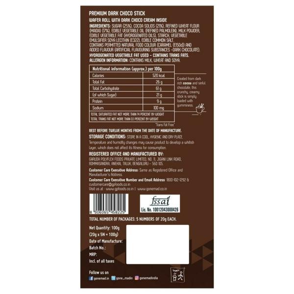 Gone Mad Premium Dark Choco Sticks 100 g - JioMart