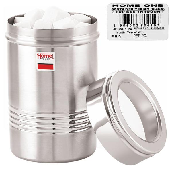 Home One Top See Through Lid Stainless Steel Medium Container (Size 9 ...