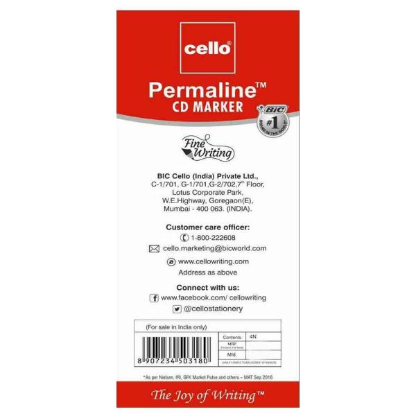 Bic Cello Permaline Multicolour CD Marker Pen (Pack of 4) - JioMart