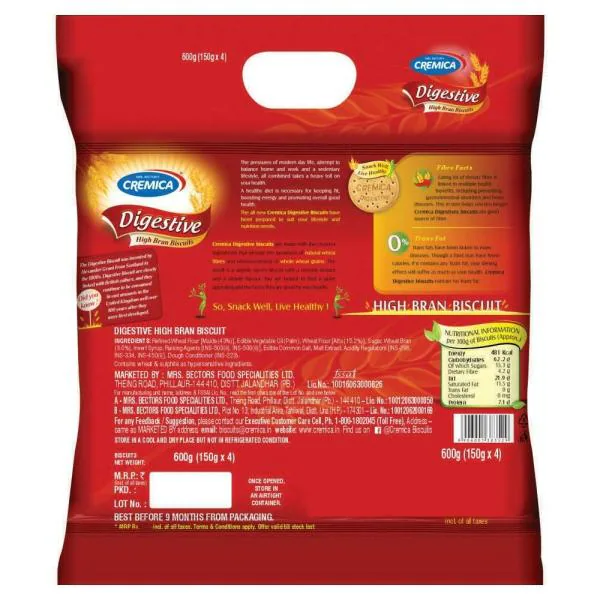Cremica Digestive High Bran Biscuits 600 g - JioMart