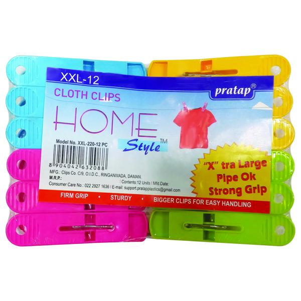 Pratap Home Style Multicolour Plastic XXL Cloth Clip (12 pcs) - JioMart