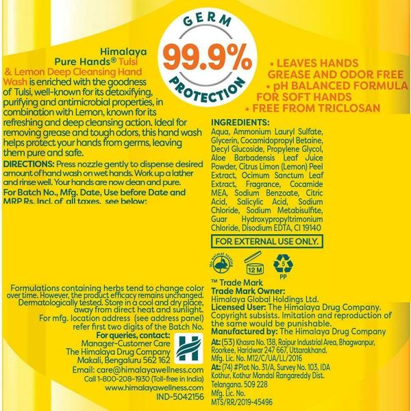 Himalaya Pure Hands Tulsi & Lemon Deep Cleaning Hand Wash Refill 750 ml ...