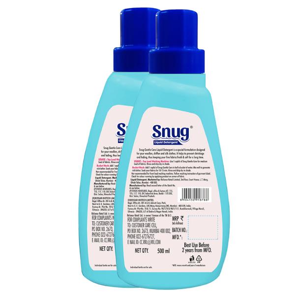 Snug Gentle Care Liquid Detergent 500 ml (Buy 1 Get 1 Free) - JioMart