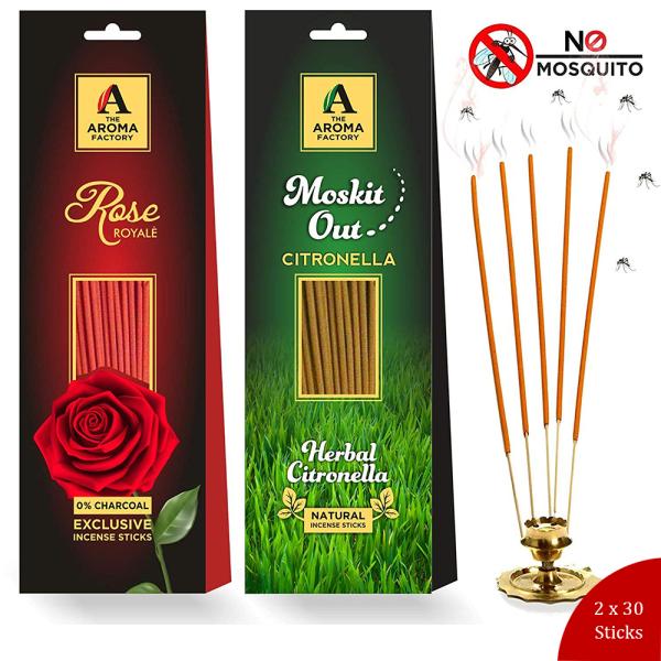 The Aroma Factory Rose Royale and Moskit Out Herbal Citronella Incense ...