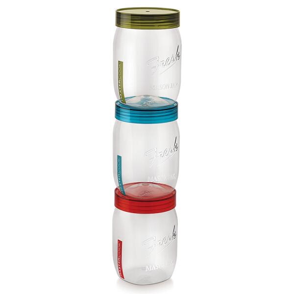 Mastercook Assorted Colour Plastic Mason Jar 1.2 L (Set of 3) - JioMart