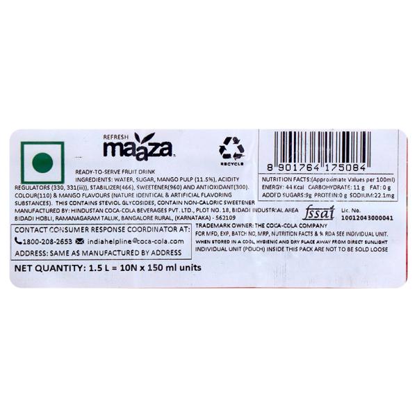 Maaza Refresh Mango Drink 150 ml (10 pcs) - JioMart