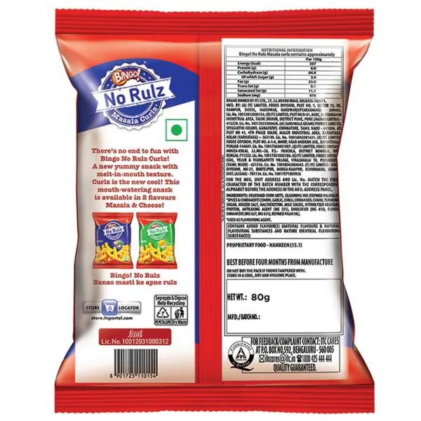 Bingo No Rulz Baked Masala Curlz 80 g - JioMart