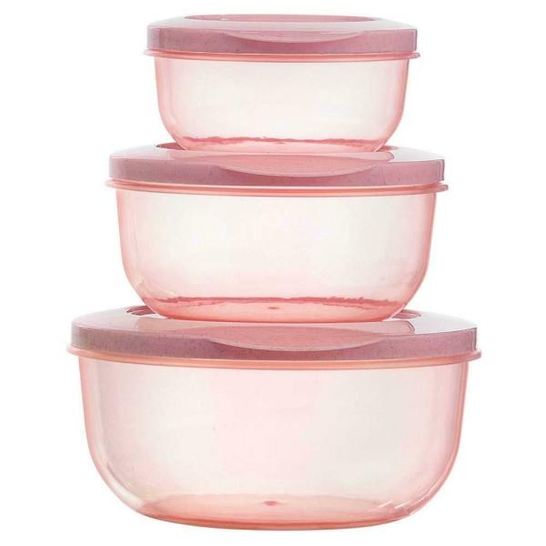 Mastercook Malta Pink Round Plastic Container (3 pcs) - JioMart
