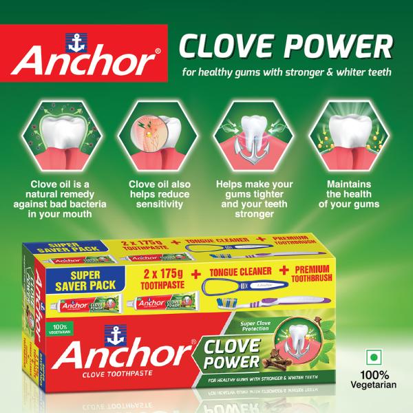 Anchor Clove Power Toothpaste 175 g (Pack of 2) With Free Tongue ...