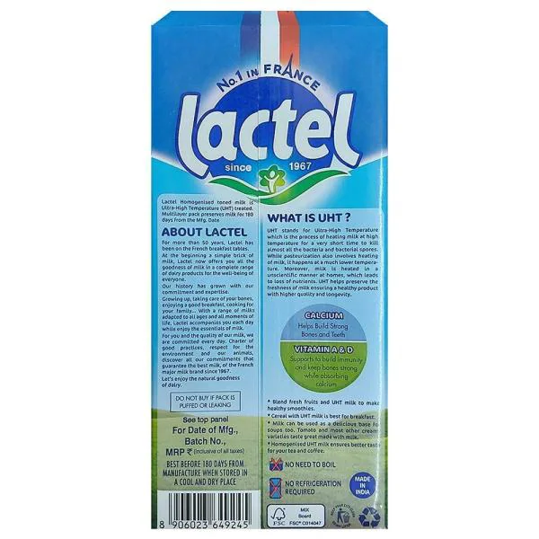 Lactel Toned Milk 1 L (Tetra Pak) - JioMart