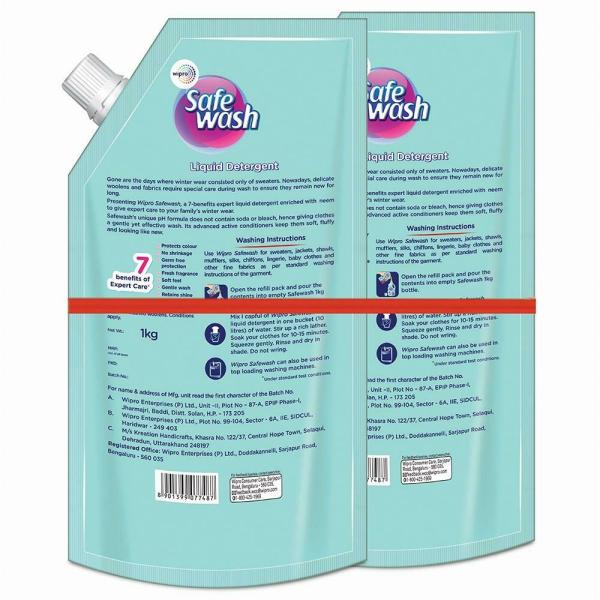 Wipro Safewash Wollen, Delicate & Fine Fabrics Liquid Detergent 1 kg ...