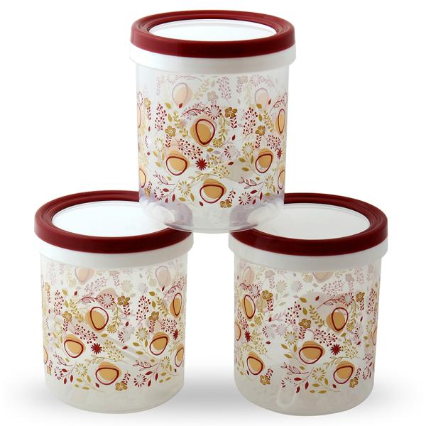 Home One EasyTwist Brown Printed Plastic Container 1.5 L (Set of 3 ...