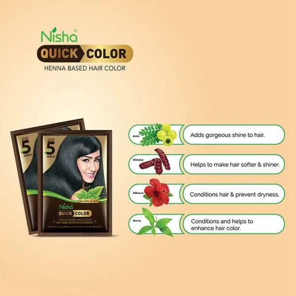 Nisha Quick Heena Based Hair Color, Natural Black 60 g - JioMart