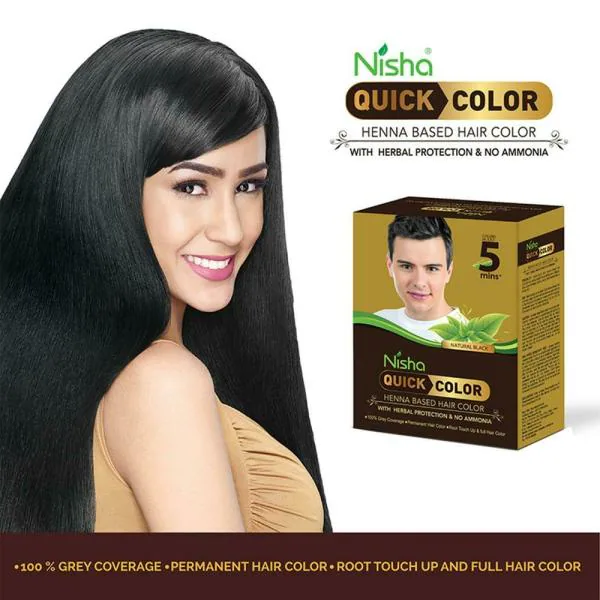 Nisha Quick Heena Based Hair Color, Natural Black 60 g - JioMart