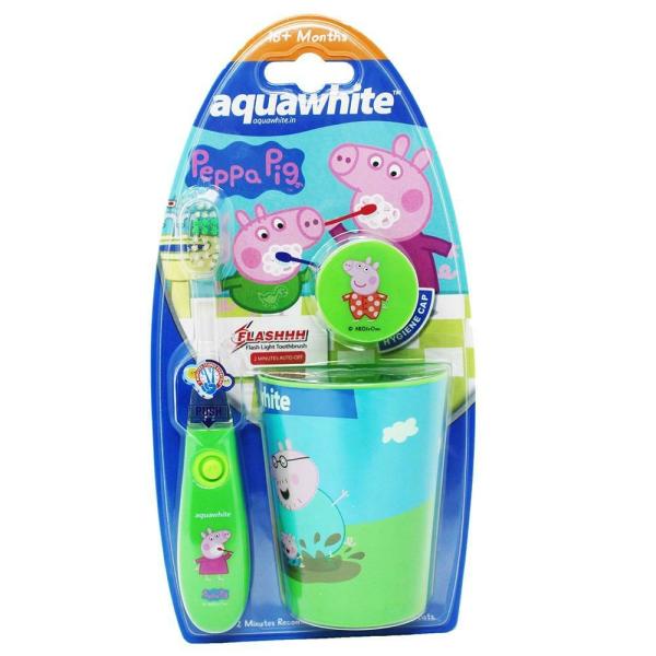Aquawhite Green Peppa Pig Flashhh Toothbrush with Hygiene Cap and ...