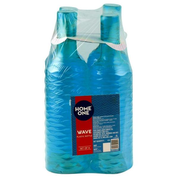 Home One Wave Blue Plastic Water Bottle 1 L (Set of 4) - JioMart