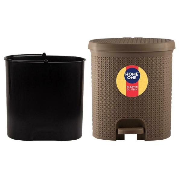 Home One Sandy Brown Diamond Plastic Dustbin with Inner Bucket 12 L ...